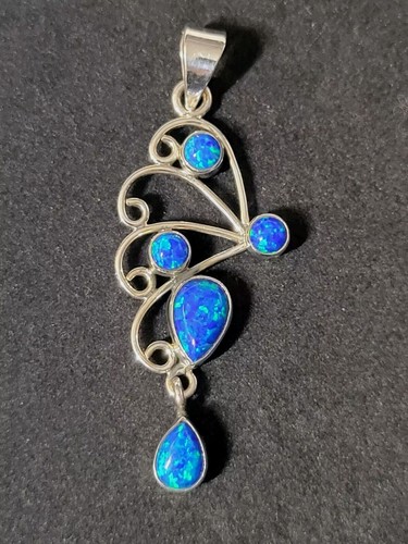 Elegant Butterfly Blue Fire Opal 925 Sterling Silver Pendant Jewelry ...
