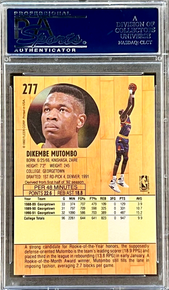 1991 Fleer Dikembe Mutombo #277 (ROOKIE CARD) PSA 10 GEM MINT (RARE ...