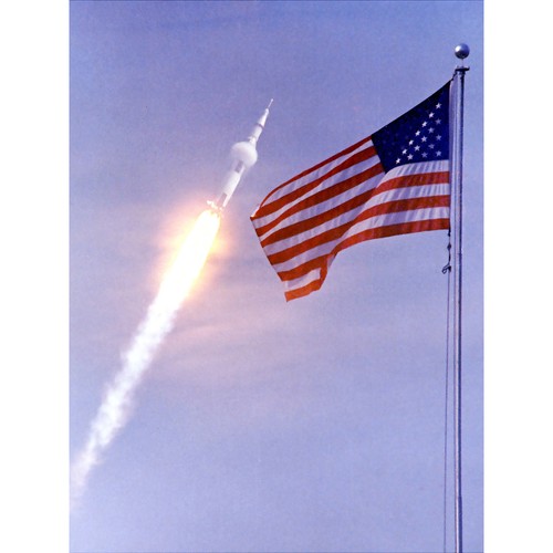 Space NASA Apollo 11 Saturn V Rocket Launch Flag Photo Huge Wall Art ...