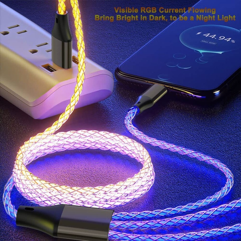 2024 RGB 3 in 1 Multi Charger Cable LED Light Up Glowing Fast Charging ...