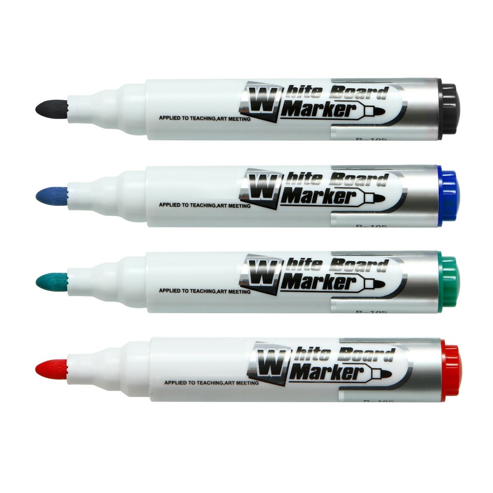 Whiteboard Drywipe Flip Chart Marker Pens Bullet Tip Dry Wipe 4 ...