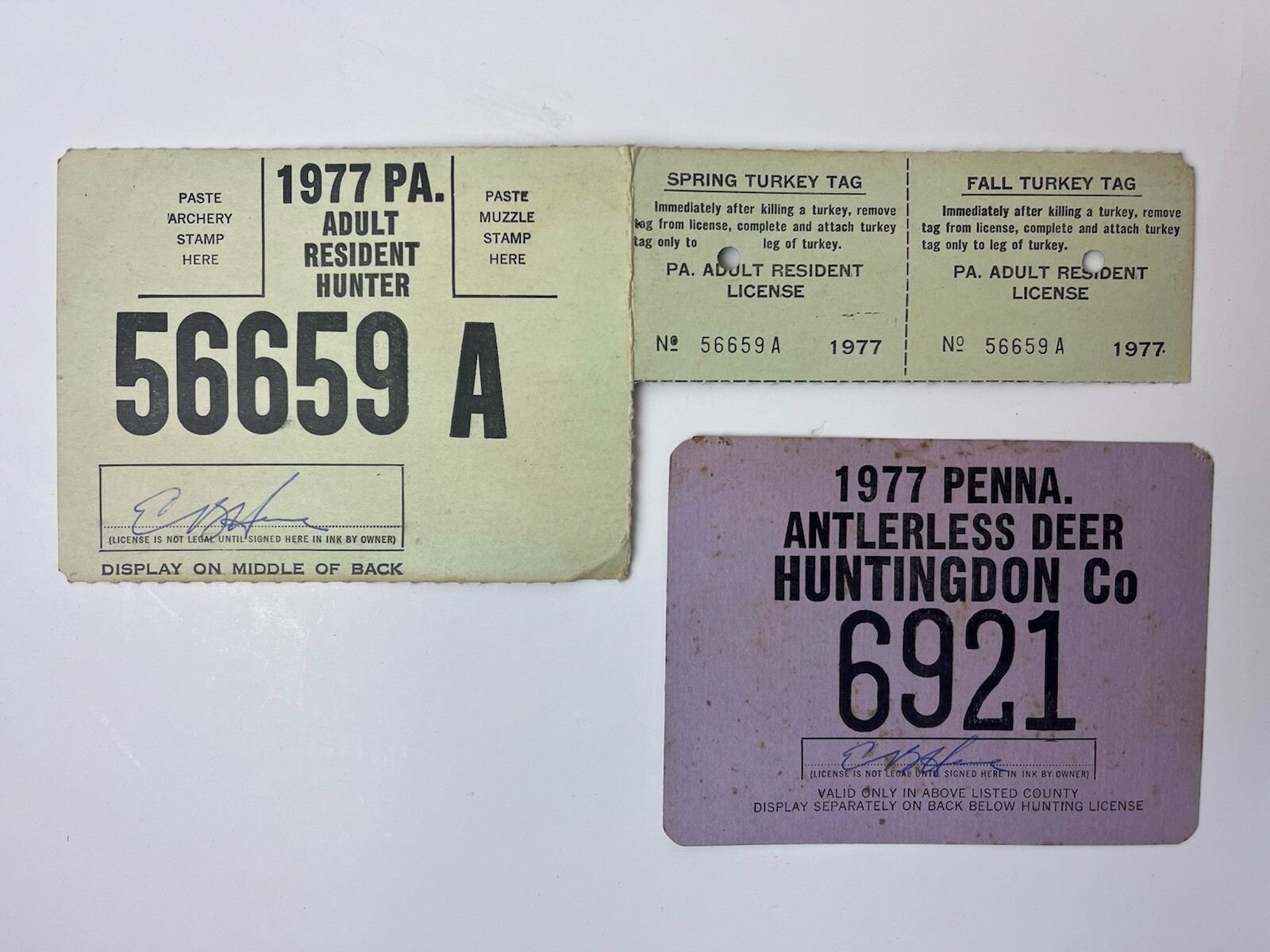 💥1971 Hunting License Lot Huntingdon PA Antlerless & Buck Nice! 1 Day ...