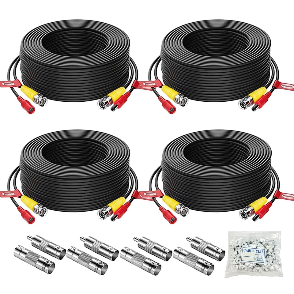 200ft Video Power Cable 4 Pack for CCTV Security Cameras, 8 BNC ...