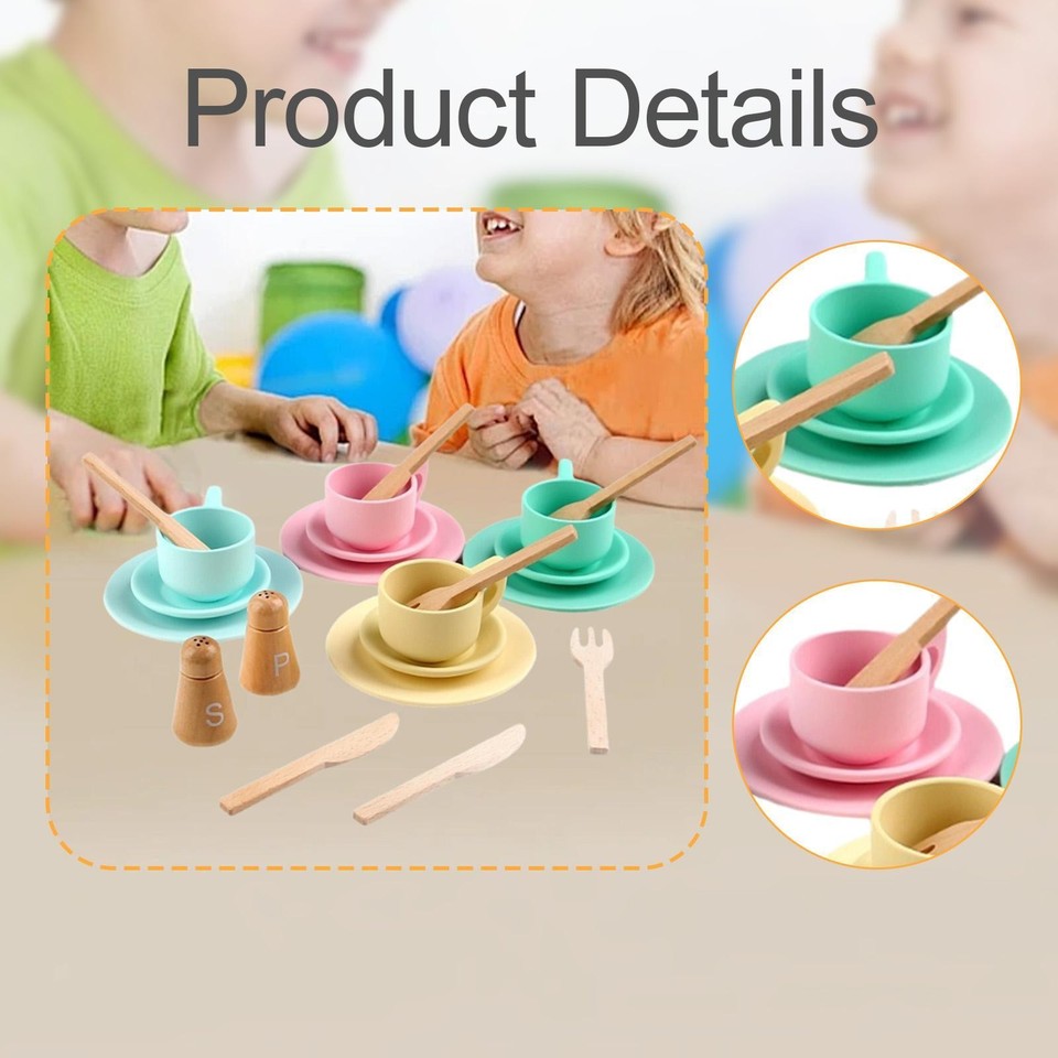 Wooden Toy Plates Dishes Tableware Toy Play Dishes for Kids | eBay UK