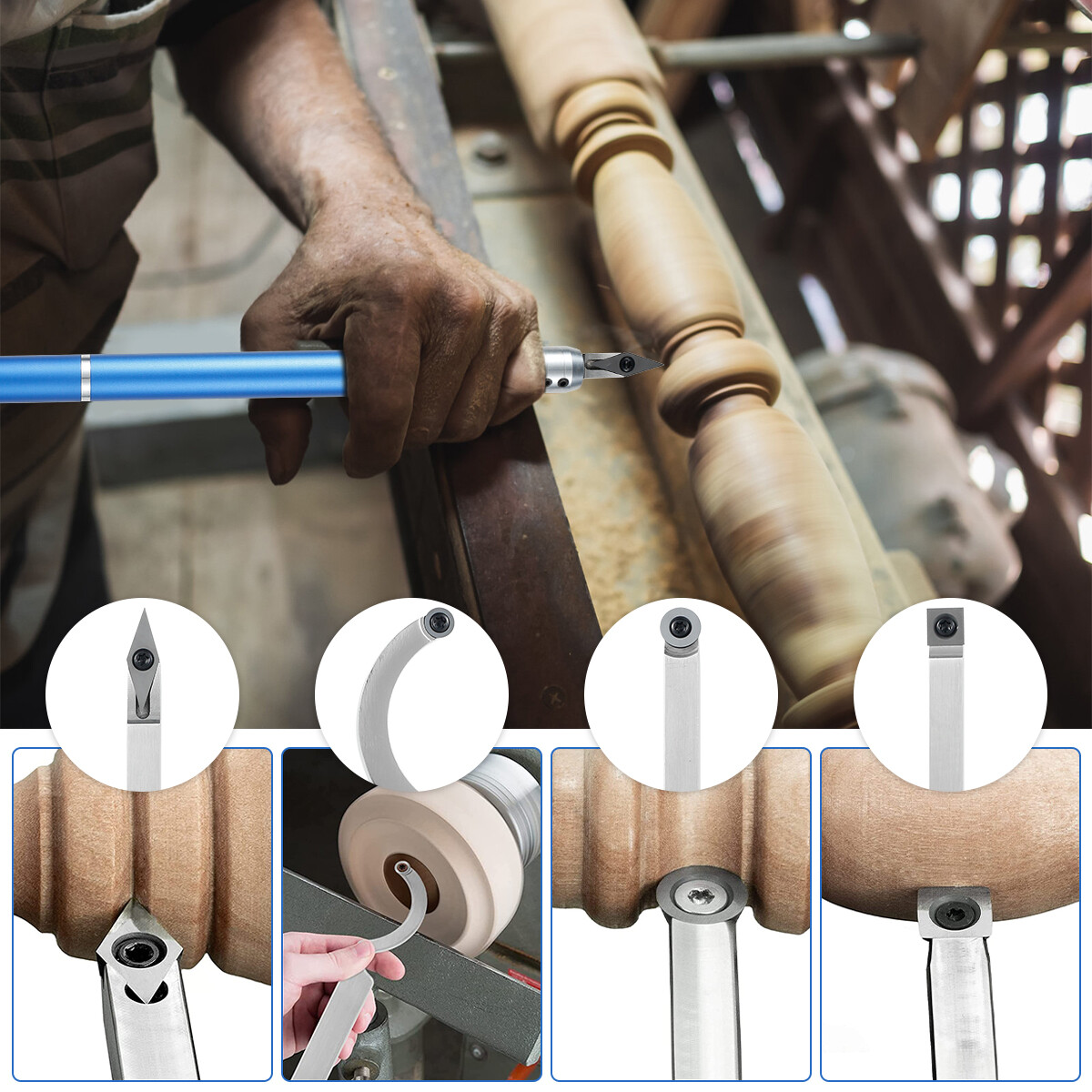 Wood Turning Lathe Tool Set Sharp Wood Lathe Chisel Kit with Diamond ...