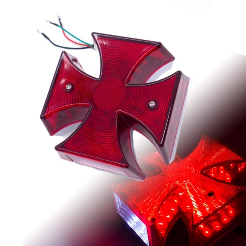 Chrome Motorcycle MALTESE Cross LED Tail Brake Rear Light Chopper ...