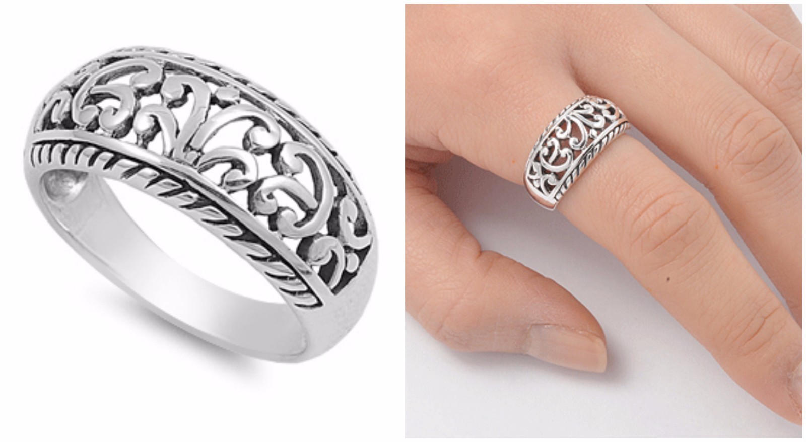 Sterling Silver 925 PRETTY FLORAL VINES DESIGN SILVER RING 10MM SIZES 5 ...