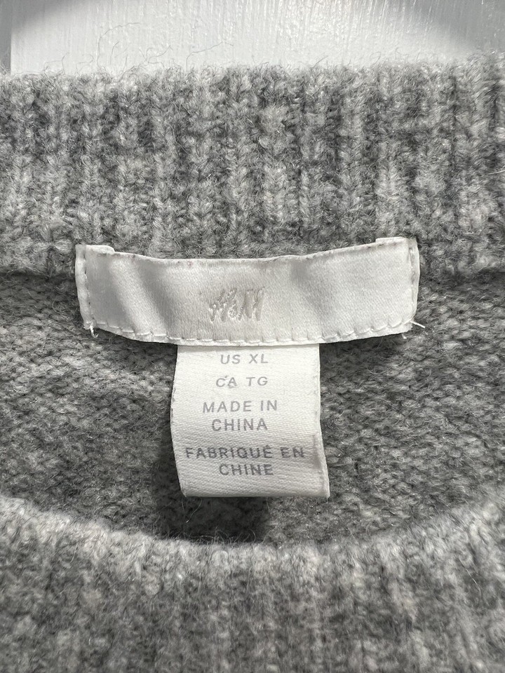 H&M Light Gray Puff 3/4 Sleeve Round Neck Sweater SIZE XL Womens Pre ...