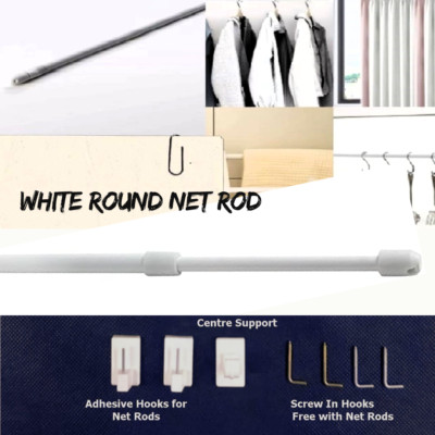WHITE TELESCOPIC ROD ROUND EXTENDABLE POLE LIGHT WEIGHT VOILE NET ...