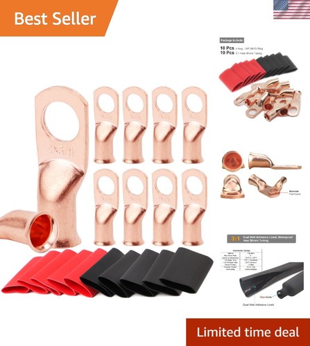 Ultra-Durable 4 AWG Copper Ring Terminals with Heavy Duty Heat Shrink ...