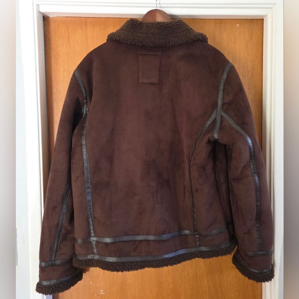 Men's Vegan Suede Sherpa XL Brown Jacket Guess Pilot Aviator | eBay