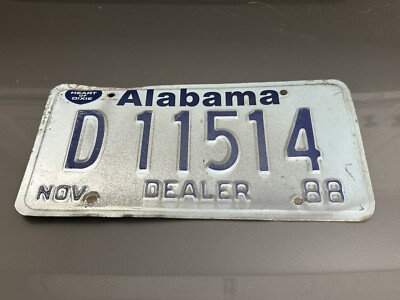 Alabama Dealer License Plate Tag 1988 | eBay