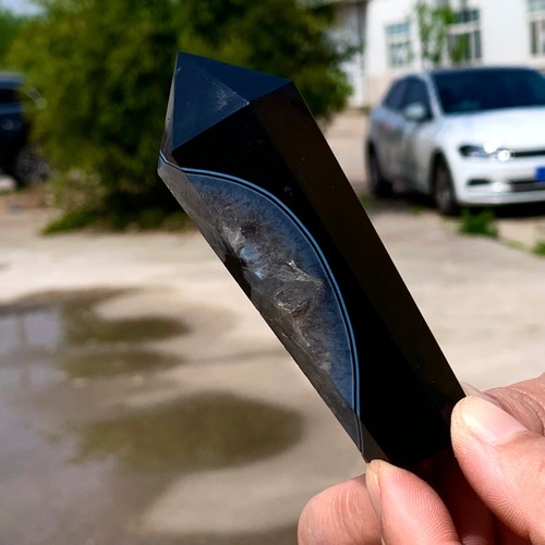 121G Natural Black striped agate Magic Wand Pointed Stele Point ...