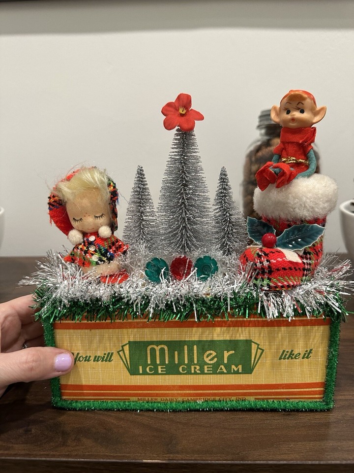 Vintage Kitsch Christmas Holiday Decor- Miller Ice Cream- Elf- Felted ...