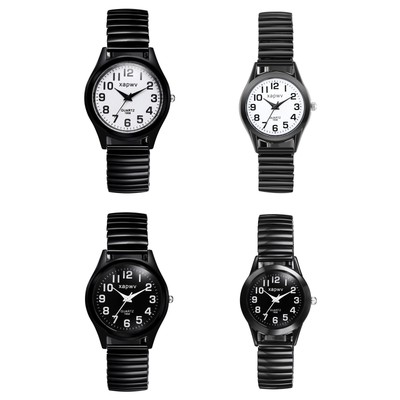 Men's Womens Ultra Thin Stretch Band Quartz Wrist Watch Big Numbers ...