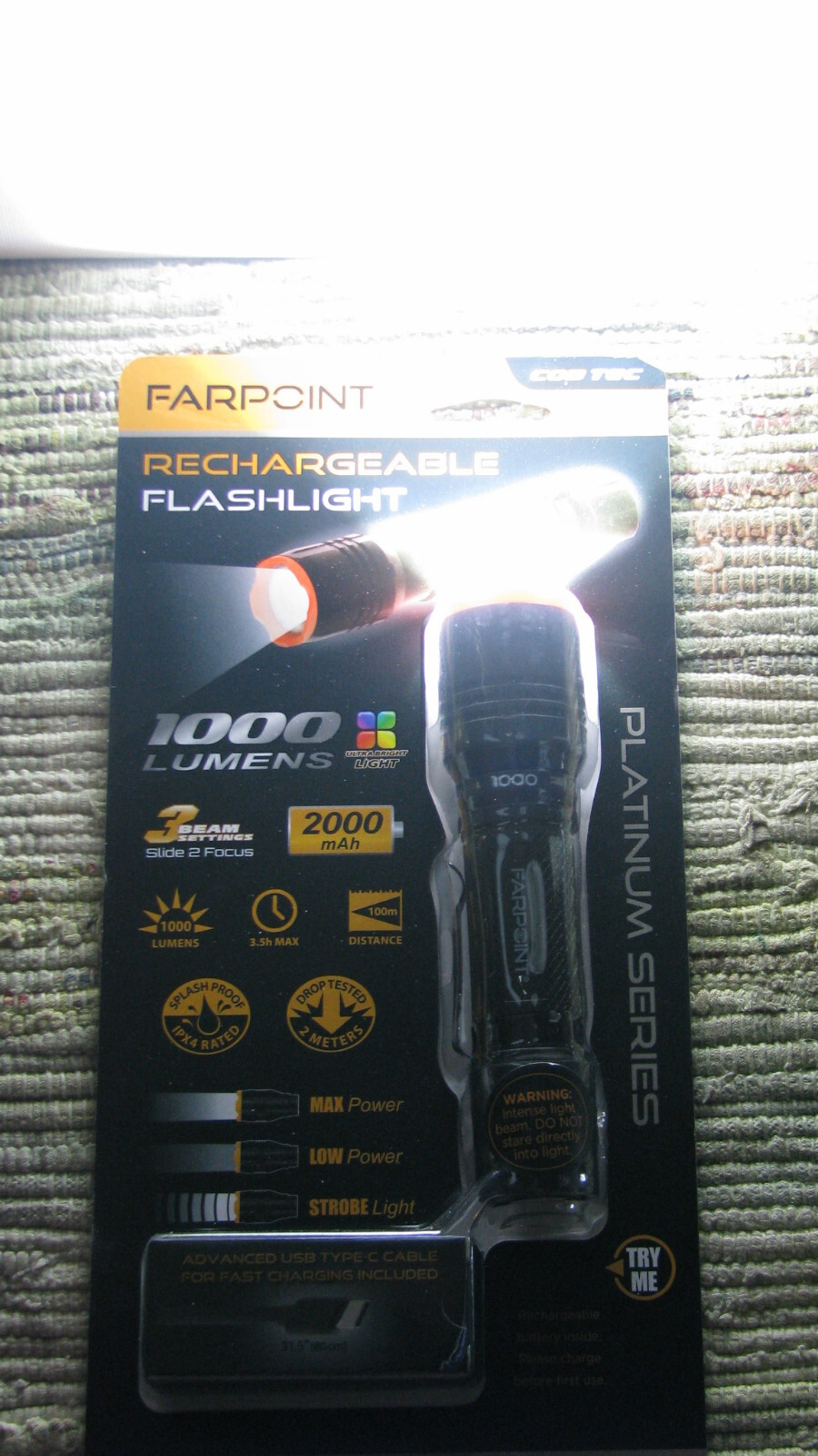 Farpoint Rechargeable Flashlight 1000 Lumens W/power Bank Weatherproof ...