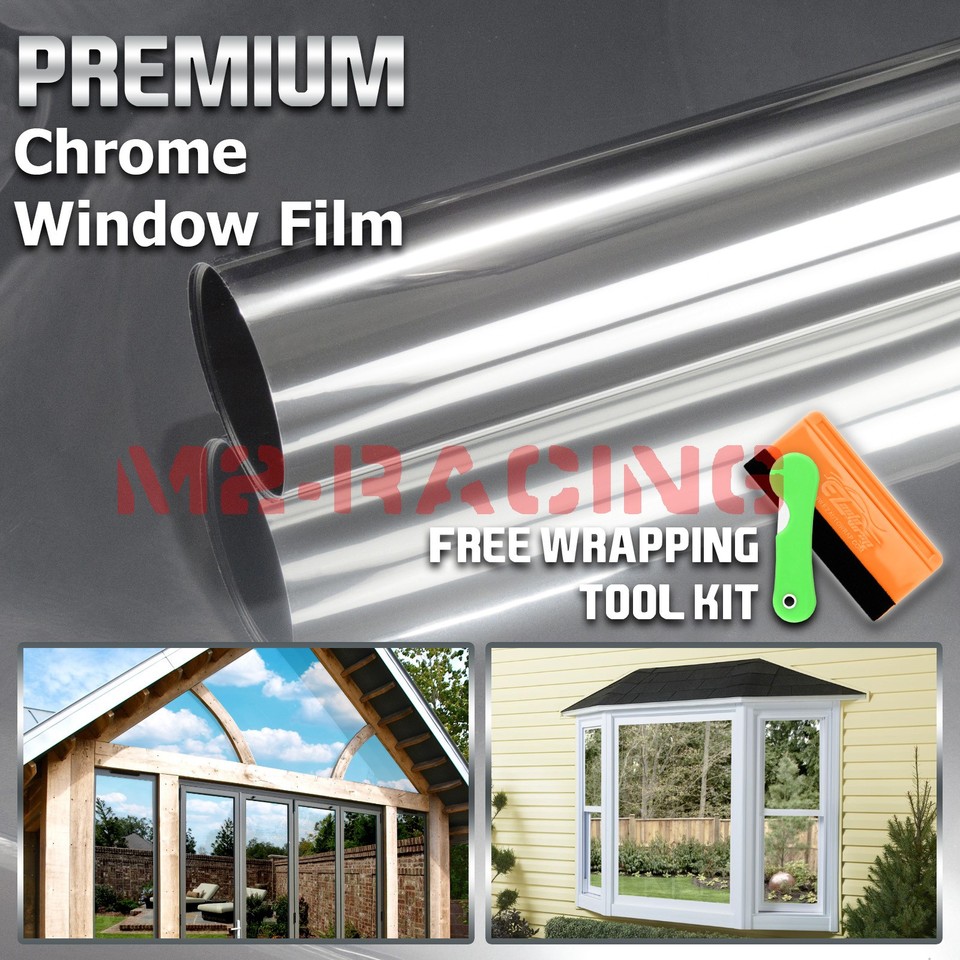 Window Tint One Way Mirror Film Chrome Style UV Heat Reflective Home ...