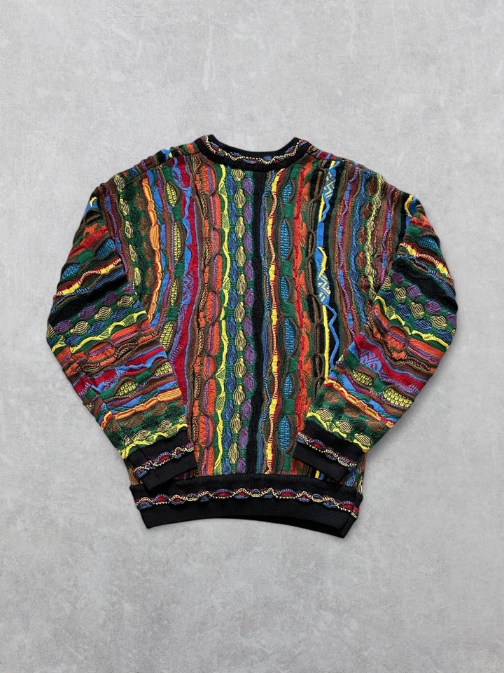 vintage 1990s coogi style coloured cable knit sweater S biggie smalls ...