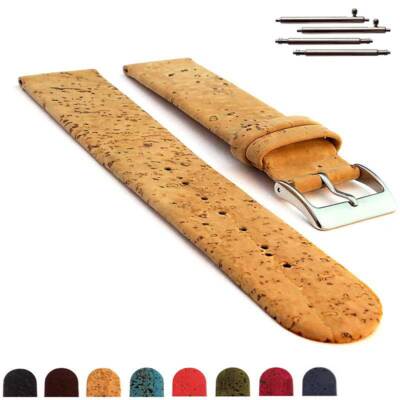 Two-Piece Real Cork Watch Strap Band Spring Bars 12 14 16 18 20 22 ...