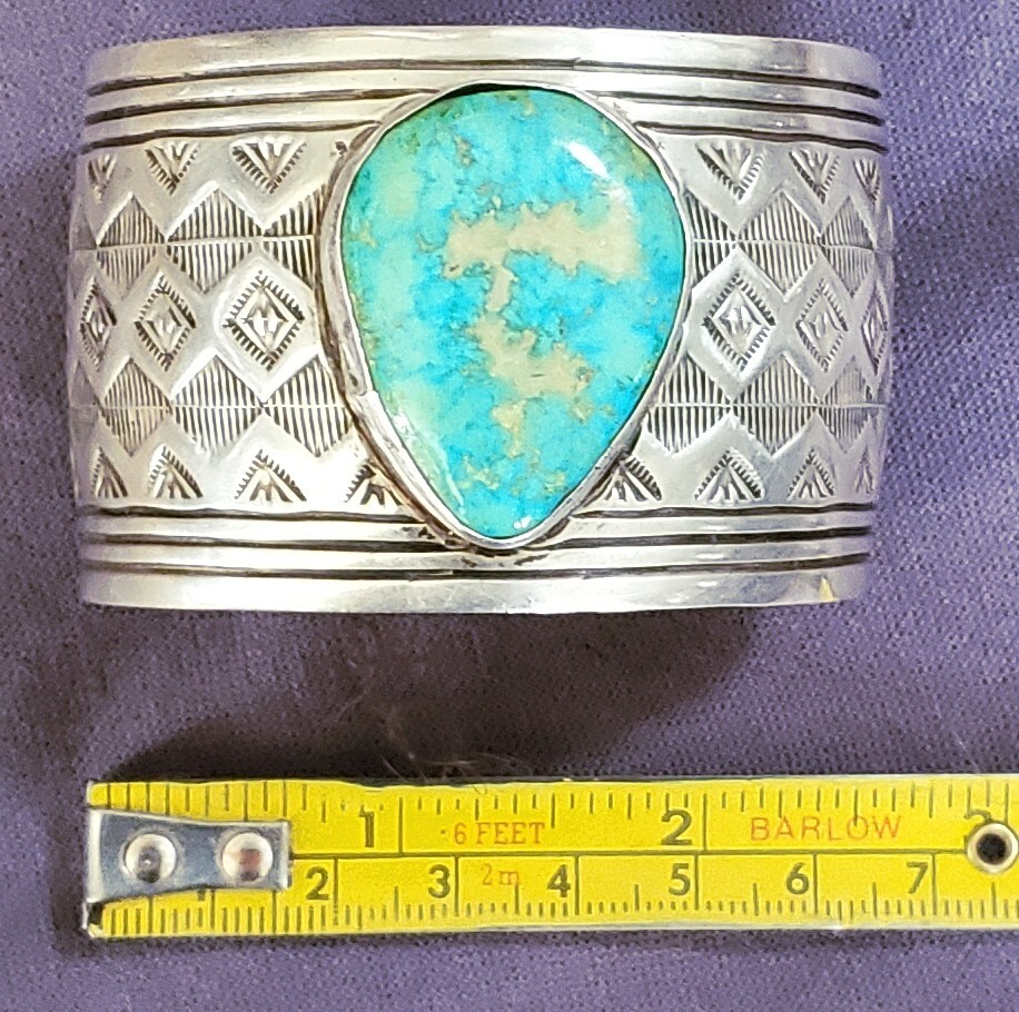 Turquoise & Sterling Silver Blackgoat Navajo Cuff Bracelet Stamped AJ ...