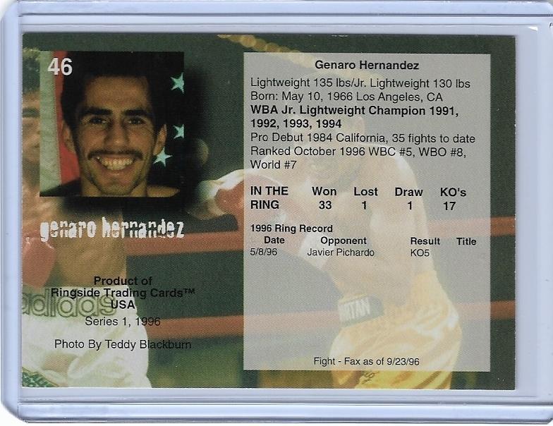 1996 RINGSIDE GENARO HERNANDEZ BOXING CARD #46 LA CALI | eBay
