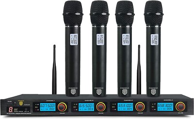 PRORECK MX44 Microphone System UHF Wireless with 4 Channels Hand-held ...