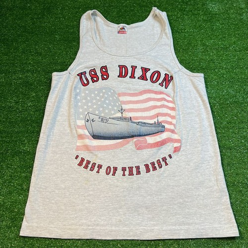 Vintage 90's USS Dixon Navy Tank Top Gray Size Medium Fruit of the Loom ...