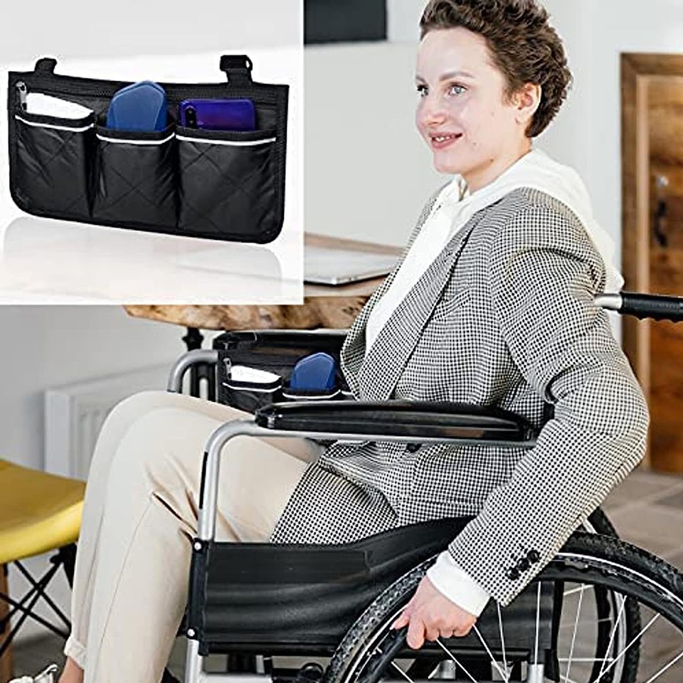 2-PACK Wheelchair Walker Side Pocket Organizer Armrest Storage Bag ...