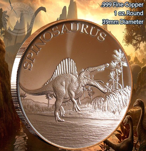 "Spinosaurus" Dinosaur Round 1 oz .999 Copper Round part of Dinosaur ...