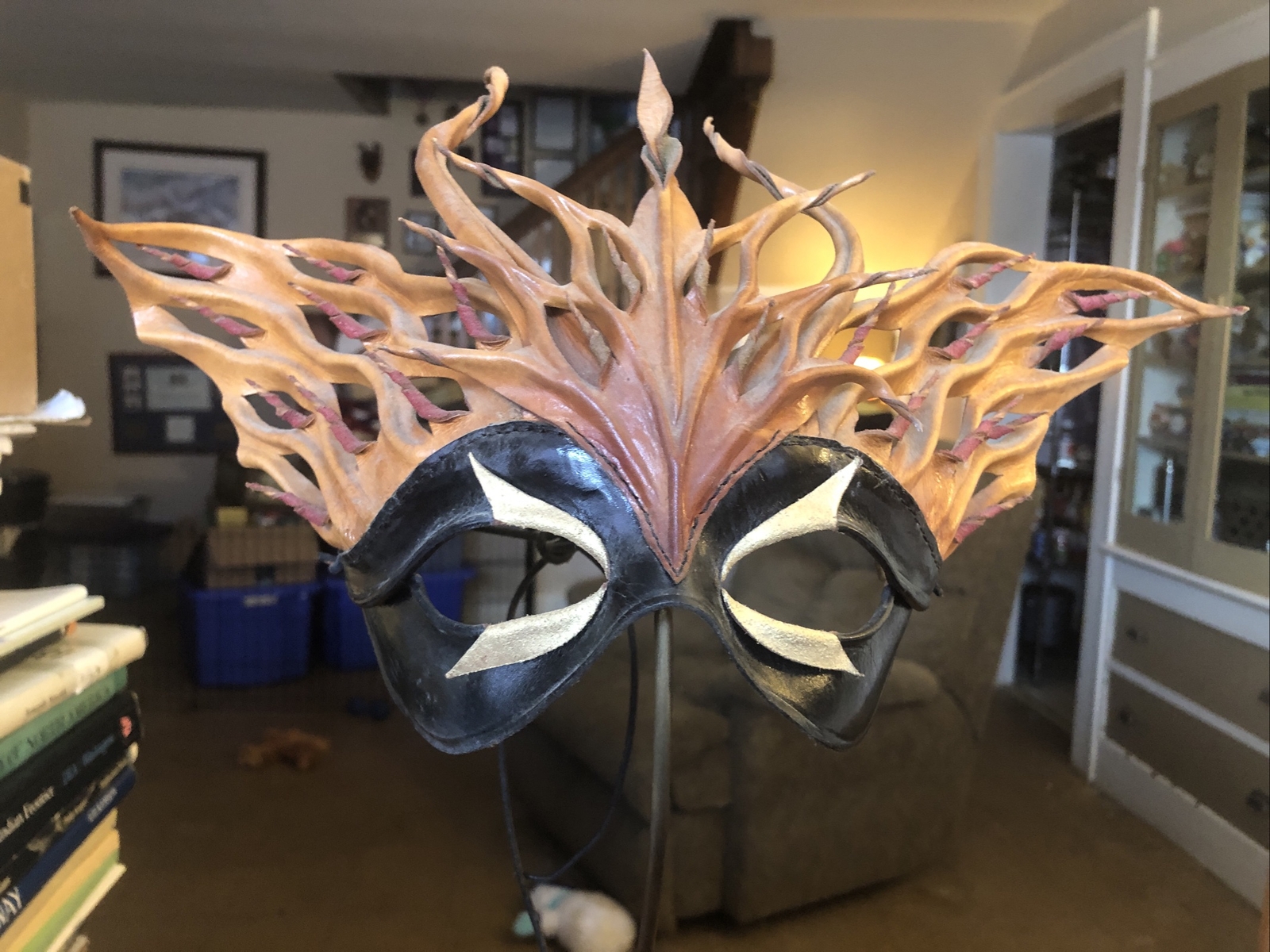 Leather Masquerade Ball Mask With Stand Artist Signed… - Gem