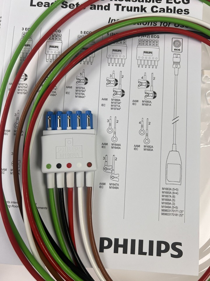 Philips 5 Lead Set, AAMI ICU, Grabber, ECG | M1968A | 98980312584 ...