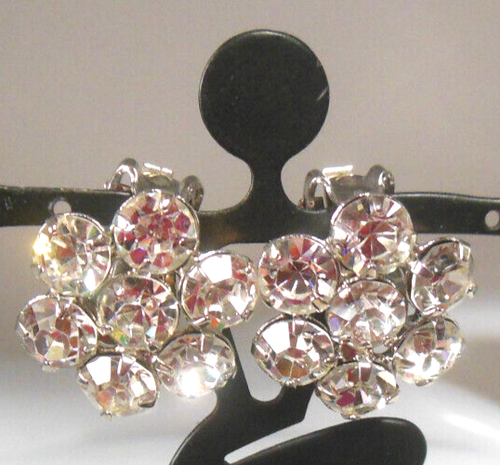 Weiss Faceted Prong Set Clear Rhinestone Flower Clip-on Earrings 3/4 ...