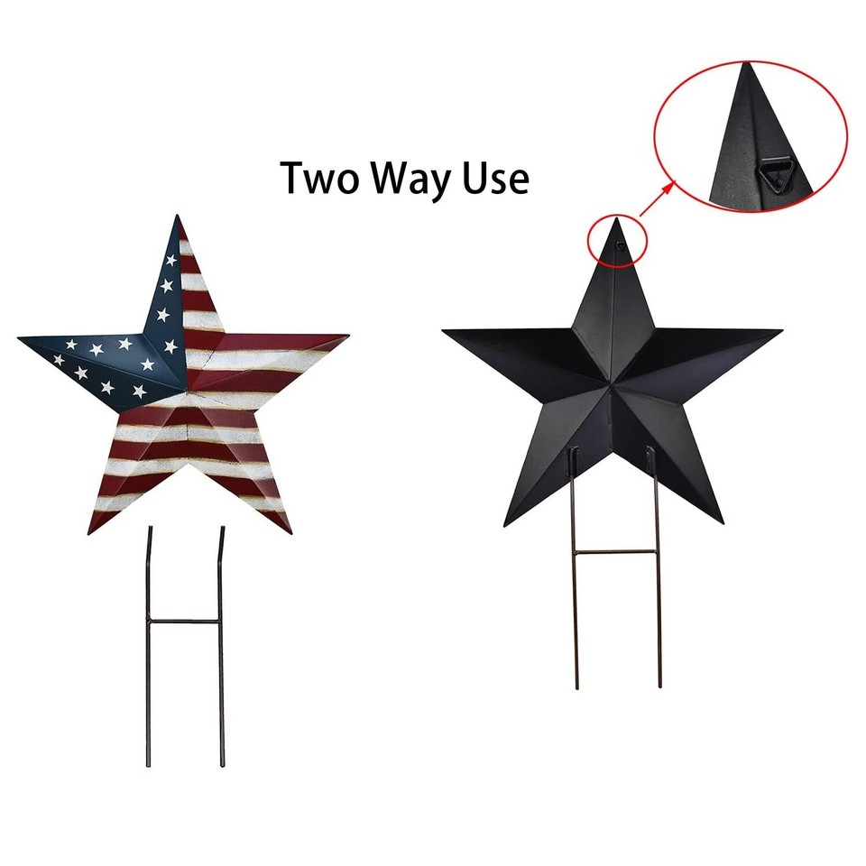 Metal Star Yard Sign with Stake Patriotic Barn Garden stakes July 4th ...