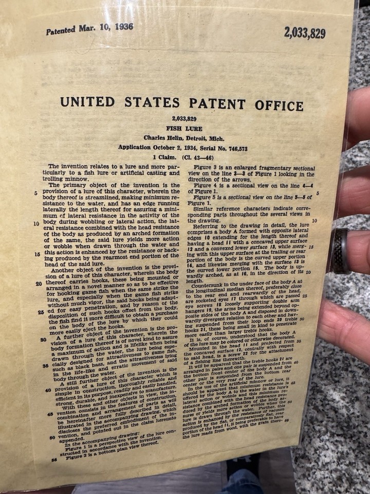 Vintage Charles Helen Flatfish Patent Paperwork | eBay