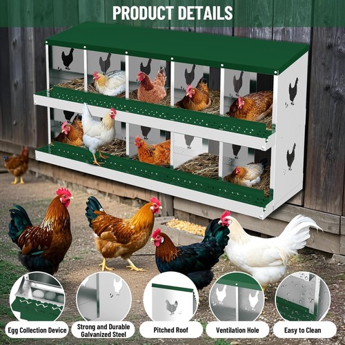 8/10 Holes Chicken Nesting Box Coop Egg Laying Box with Roll Out Egg ...