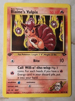 Blaine's Vulpix 66/132 1st Edition NM Pokemon Gym Challenge 2000 Rare ...