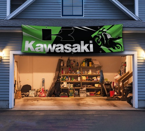 Kawasaki Motorcycle 2x8ft Flag Banner Racing Garage Man Cave Workshop ...
