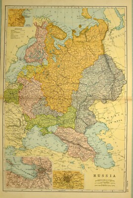 1905 ANTIQUE MAP RUSSIA ST PETERSBURG MOSCOW WARSAW FINLAND CRIMEA ...