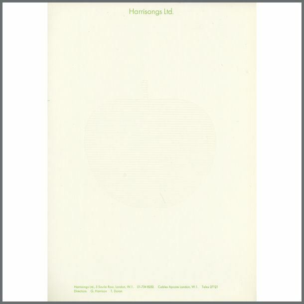 George Harrison Harrisongs Ltd. 1960s Letterhead (UK) | eBay