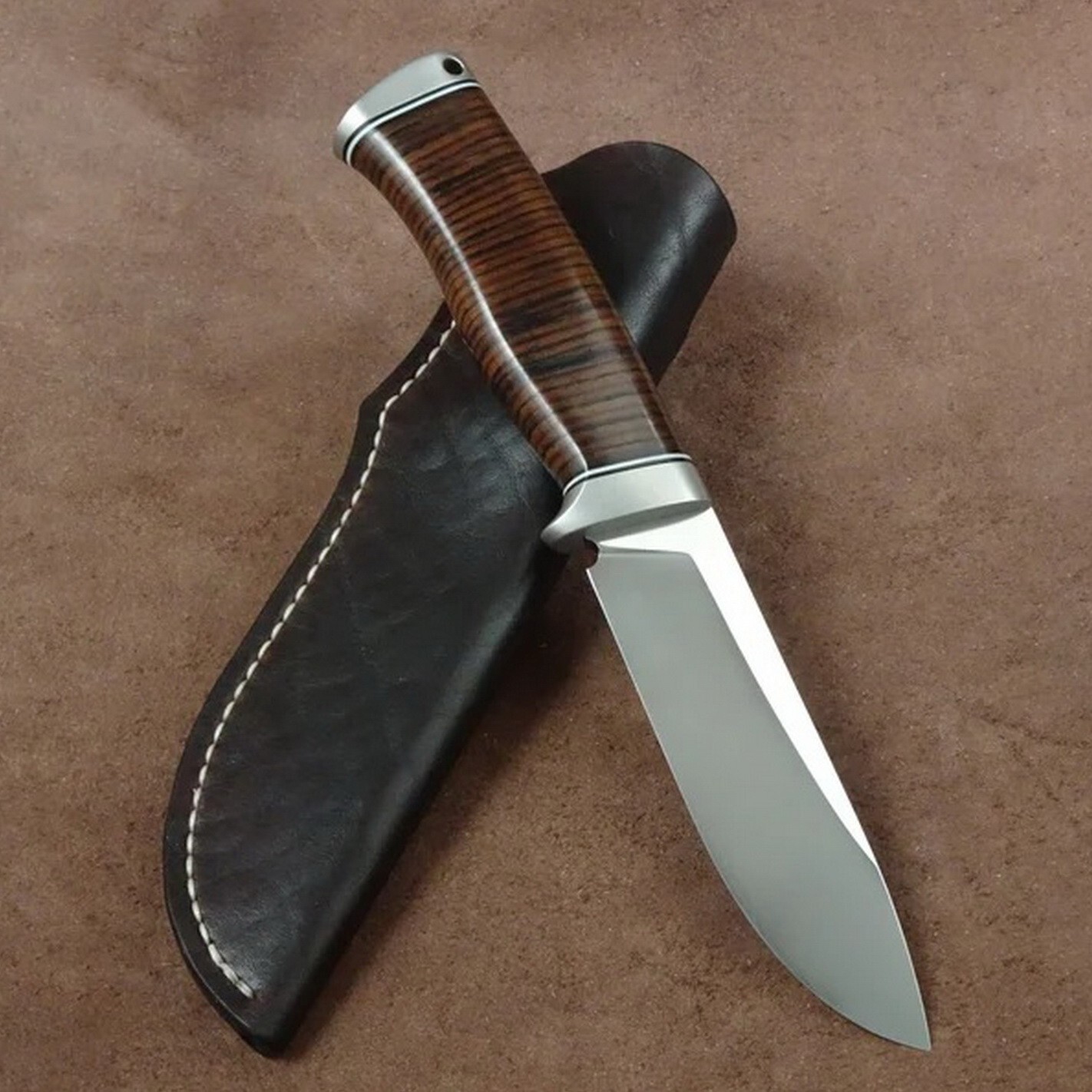 Bushcraft knife Stacked Leather, Fixed Blade Outdoor Camping Survival ...