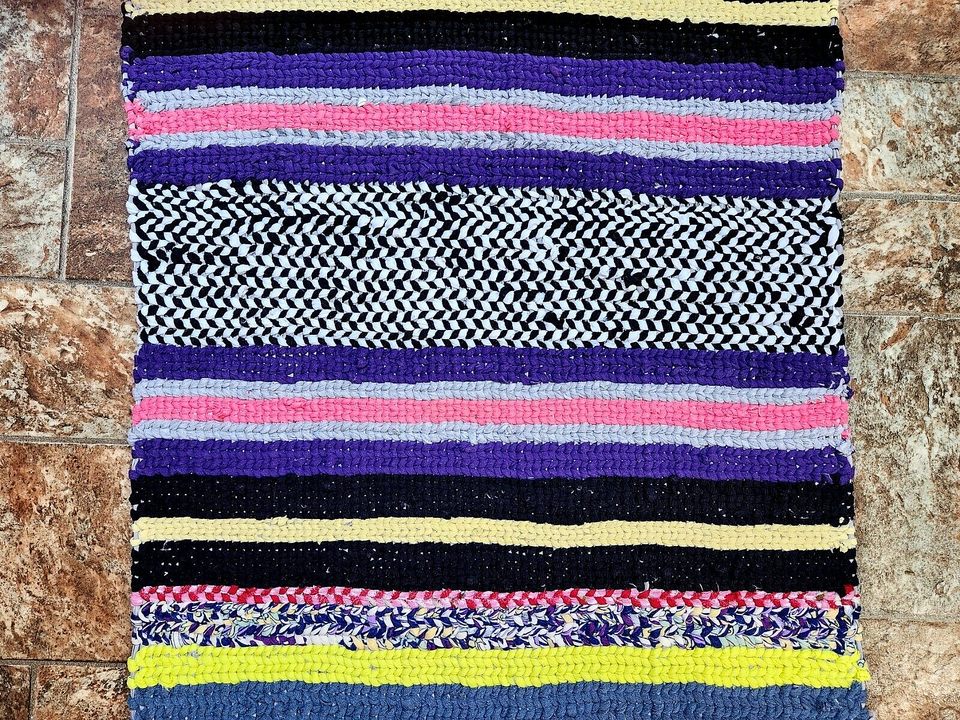 Handmade Woven Rag Rug Multicolor Stripes Rustic Farmhouse Cabin Decor ...