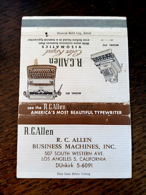 Vintage Matchbook: R.C. Allen Visomatic Business Machines, Los Angeles ...