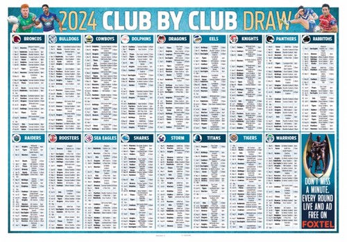 BIG 420mm 2024 NRL RUGBY ALL TEAMS MATCH FIXTURE POSTER,BARGAIN,F POST ...