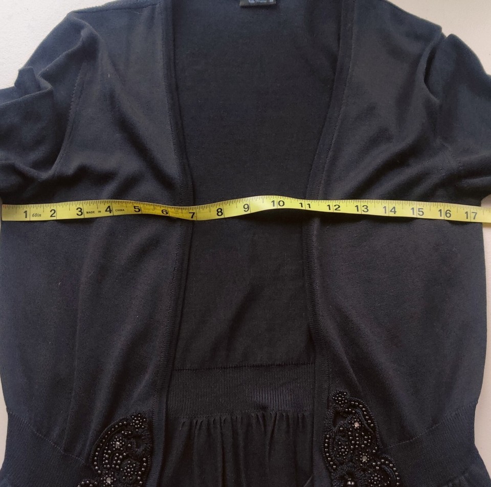 LA PERLA Silk-Cotton Embellished Cardigan Sz 48/S Black Front Tie ...