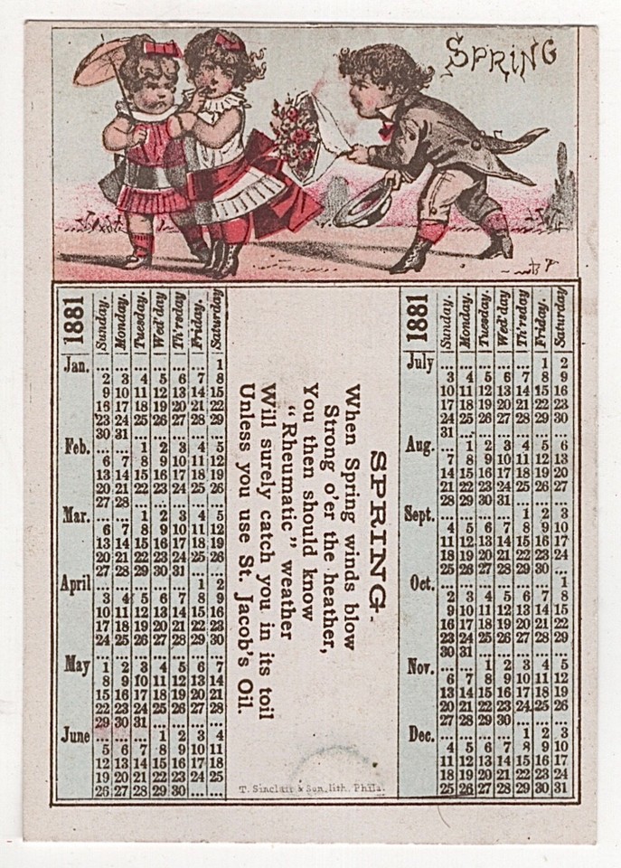 1881 TRADE CARD ST JACOBS OIL GERMAN REMEDY FOR RHEUMATISM CALENDAR | eBay