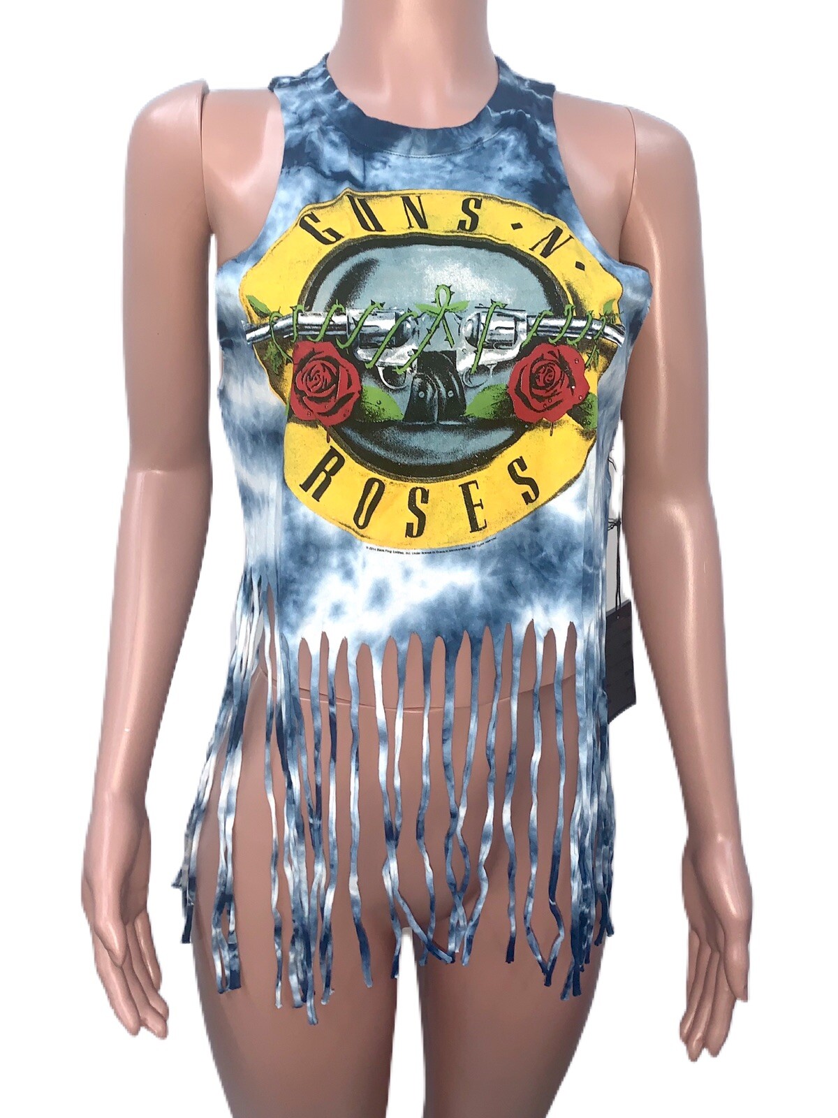Y2K Tie Dye Blue Guns N Roses fringed crop cropped tank tops Rocker ...