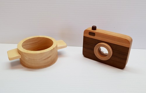 Children's Wooden Play Camera & Bowl Pretend Toys Doll House Rustic ...