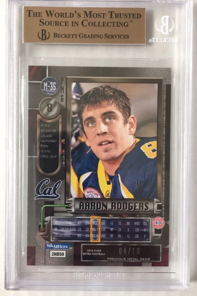 BGS 9.5 2012 FLEER RETRO AARON RODGERS PMG PRECIOUS METAL GEM GREEN /10 ...