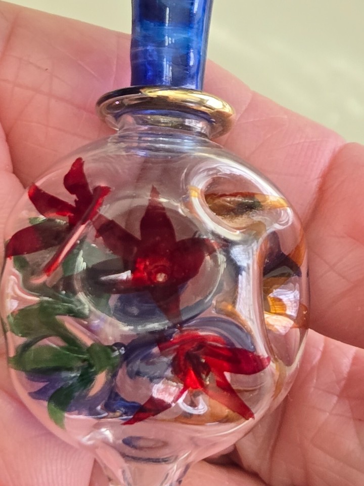 Darling Colorful Glass Scent Bottle-Hand Blown & Painted-Gold Trim ...