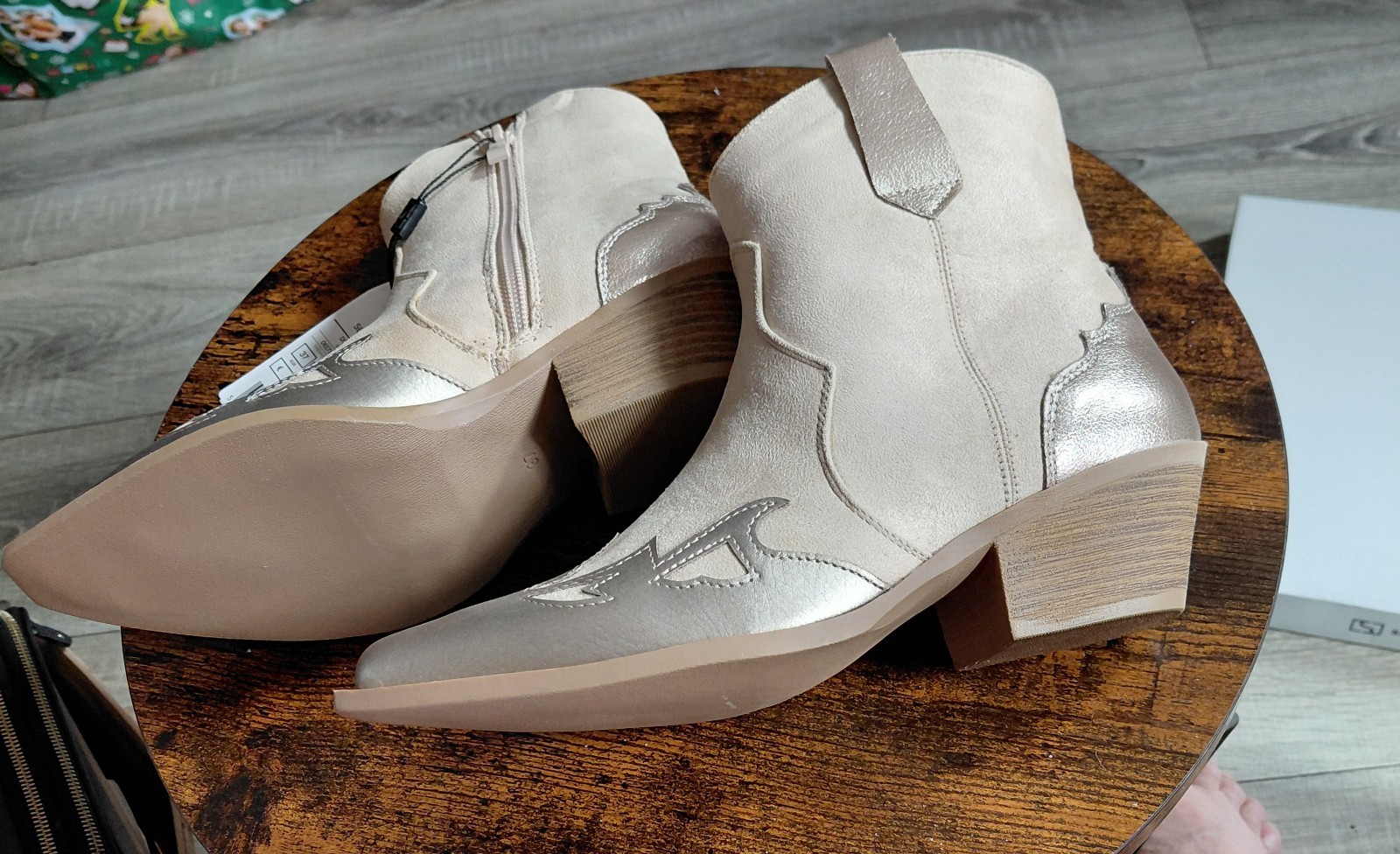 Seaside Dourado Women’s Cowboy Ankle Boots Zip Beige/Gold EU37 UK4 ...